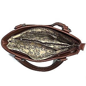 Justin West Tooled Leather Laser Cut Turquoise Rhinestone Cross Concho Studded Shoulder Tote Handbag Purse (Cream Purse and Wallet)