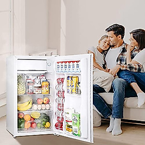 Upstreman 3.2 Cu.Ft Mini Fridge with Freezer, Single Door Mini Fridge, Adjustable Thermostat, Mini Refrigerator for Dorm, Office, Bedroom, White-BR321
