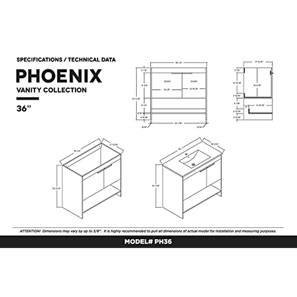 Bathroom Vanity with Integrated Ceramic Sink - Bathroom Vanity with Sink & Modern Knob Design - Bathroom Vanities with Sturdy Marble Top & Soft Closing Doors (36 Inch) Walnut