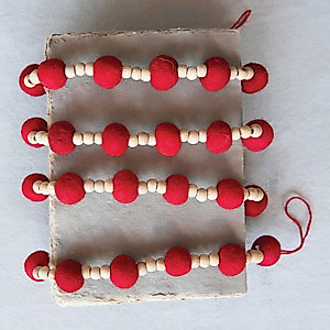 Creative Co-Op 72" L Wool Felt Ball & Wood Bead, Red Textile Garlands
