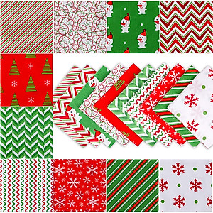 Konsait 100 Pieces Christmas Cotton Fabric Bundles 4" x 4" Precut Sewing Squares Craft Multi-Color Fabric Patchwork Christmas Tree Quarters Santa Claus Fabric Scraps for Christmas DIY Quilting