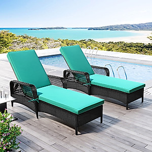 Quarte 2 Piece Outdoor PE Wicker Sun Lounger,Patio Chaise Lounger with Adjustable Backrest and Armrests,for Porch Lawn Garden Backyard Poolside (Green&y)