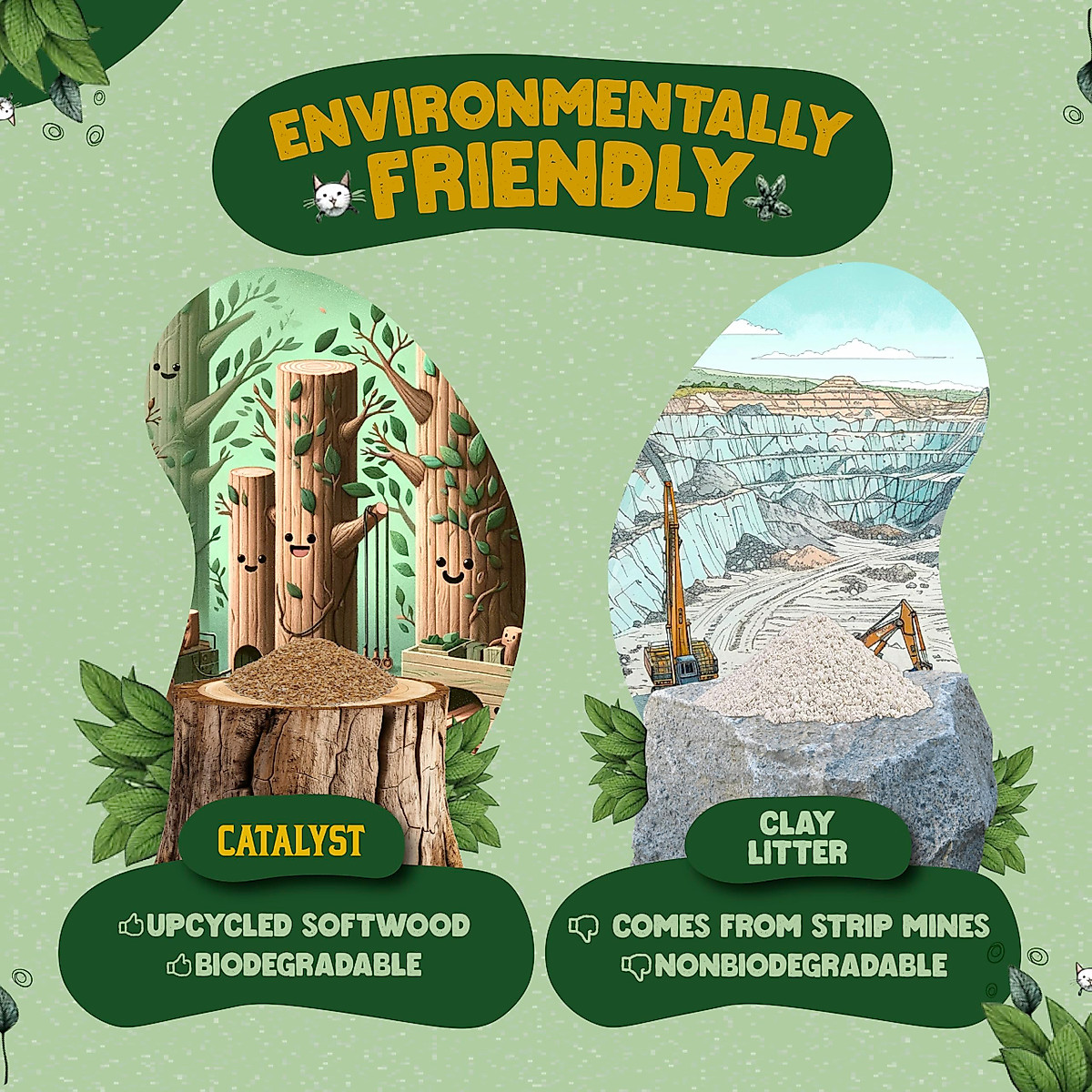 Catalyst Natural Soft Wood Cat Litter (2 Pack, 10lb Bags) - Superior Odor Control, Strong Clumping, Low Dust, and Biodegradable (10lb, Set of 2, Healthy Cat)