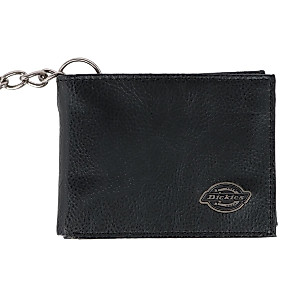 Dickies Men's Leather Slimfold Wallet With Chain Black