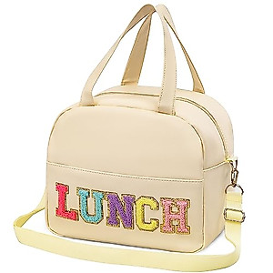 LUCKIPLUS Lunch Bag for Women Personalized Insulated Lunch Box for Adults with Adjustable Shoulder Strap Reusable Freezable Lunchbox Cooler Tote for Office Work Picnic Beach (Beige)