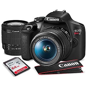 Canon T7 EOS Rebel DSLR Camera with EF-S 18-55mm f/3.5-5.6 is II Lens and Wide-Angle Lens Attachment + Battery Power Kit + 64GB SD Card Platinum Accessory Bundle