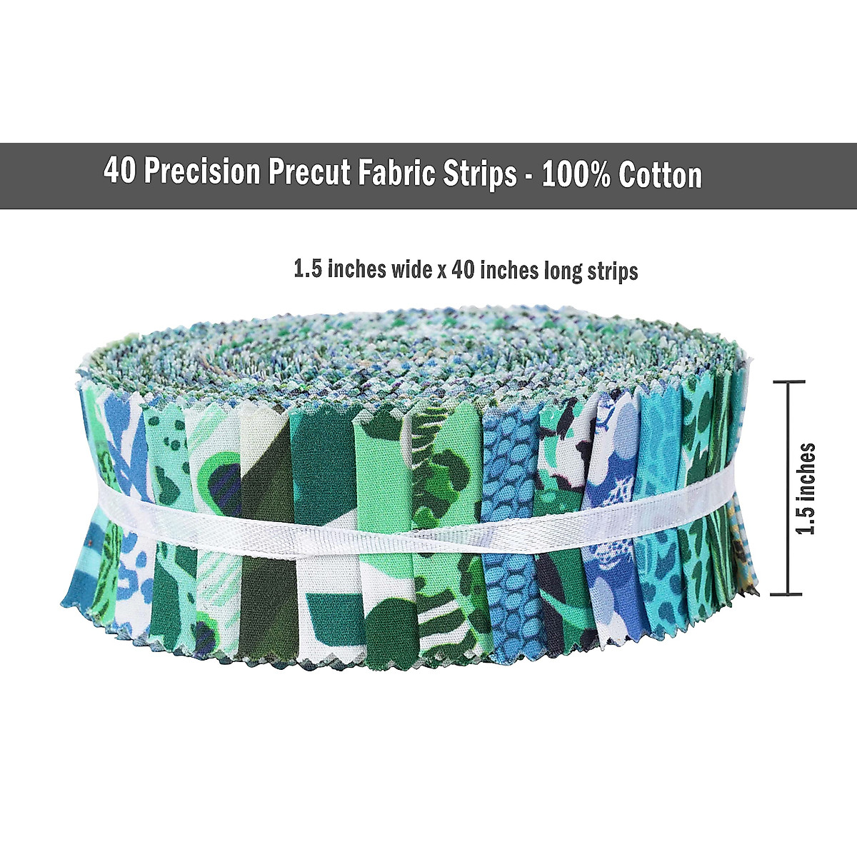 Soimoi 40Pcs Animals Print Precut Fabrics Strips Roll Up 1.5x42inches Cotton Jelly Rolls for Quilting - Teal Green