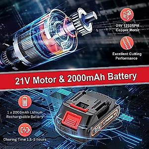 SCHTUMPA 21V 1260-RPM Cordless Grass Shears, 2-in-1 Mini Hedge Trimmer Cordless, Handheld Grass Trimmer Cordless, Electric Bush Trimmer Cordless, 2 Batteries and Charger Included,Red