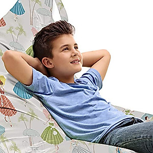 Lunarable Retro Lounger Chair Bag, Woman with Polka Dotted Vintage Dresses Holding Parasols Colorful Sixties Setting, High Capacity Storage with Handle Container, Lounger Size, Multicolor