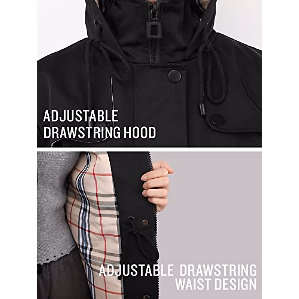 SaphiRose Women's Long Hooded Rain Jacket Outdoor Raincoat Windbreaker(Black,Medium)