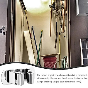 Broom and Mop Hanger - Mop and Broom Holder, Rake Shovel Mop Hanger | Stainless Steel Garage Organization and Storage Utility Rack, Wall Mount Garden Tool Organizer for Home Garage Storage Systems