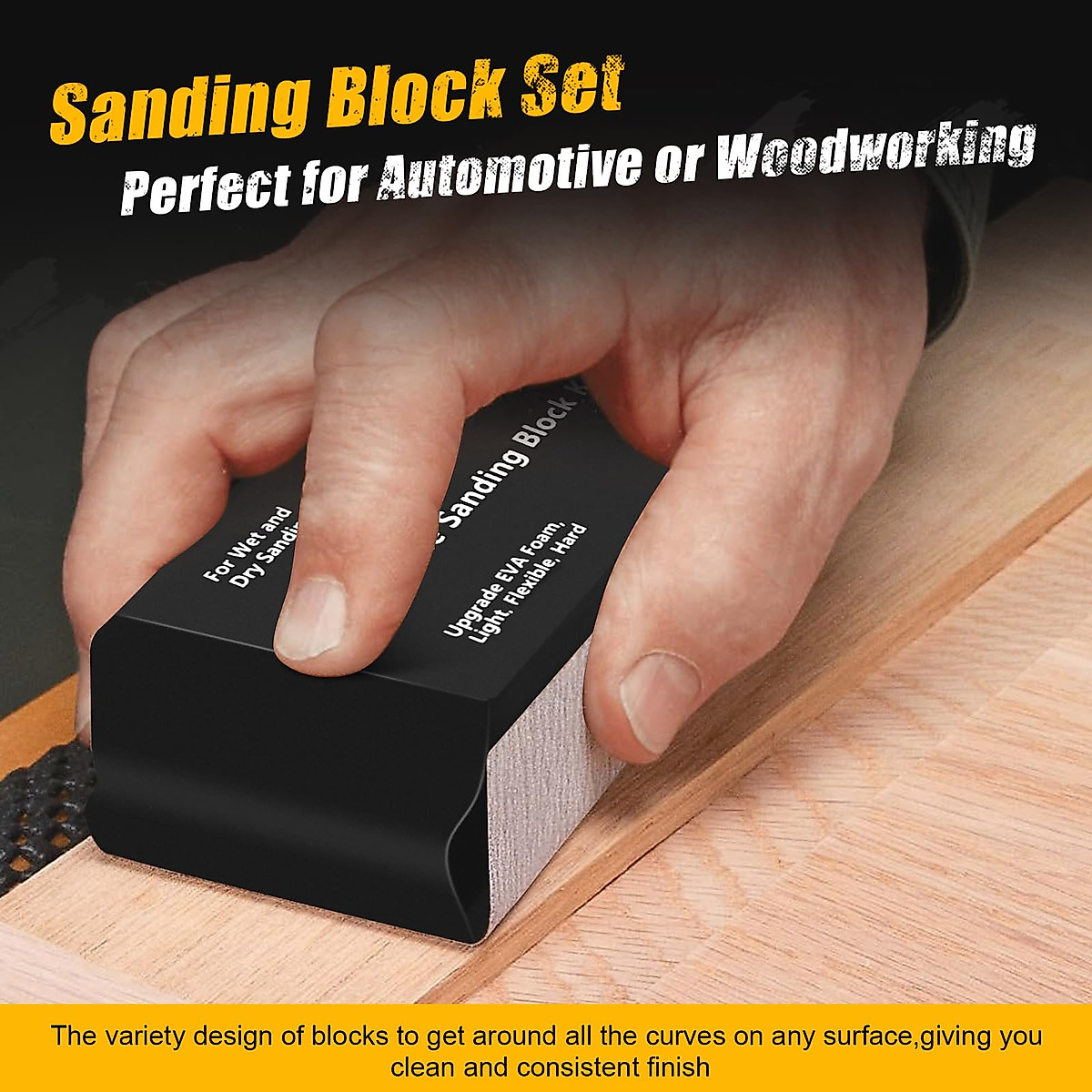Sanding Block Kit 7 Piece - Flexible EVA Foam Wet or Dry Auto Body Hand Sanding Blocks Kit for Automotive Car Wood Bodywork