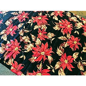 Quilted Holiday Table Runner, Jelly Roll Stripes, Rectangular, Reversible, Poinsettia Fabric, Christmas Decor, 100% Cotton