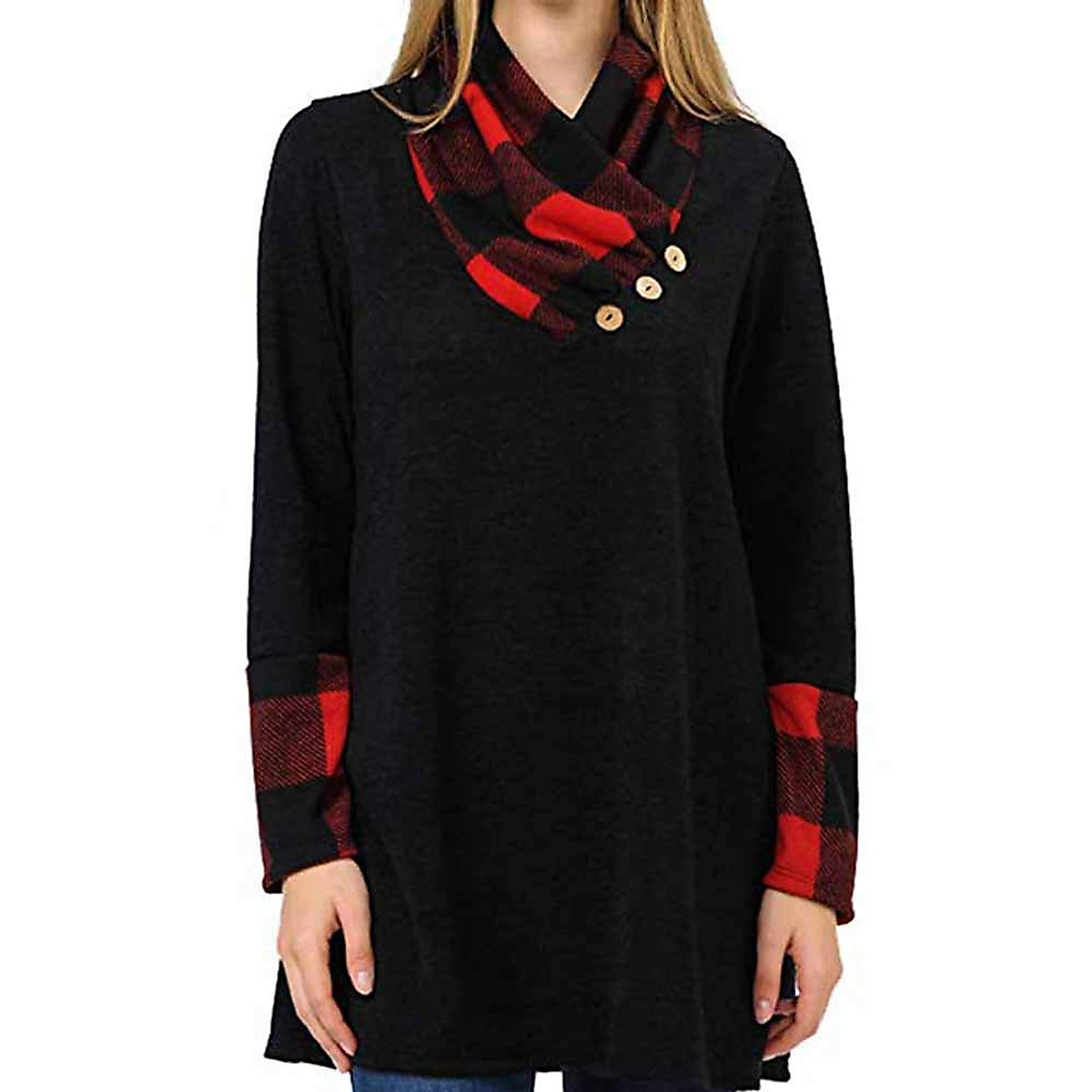 Women's Pullover Hoodie Funnel Neck Long Sleeve Hooded Sweatshirt Colorblock Patchwork Drawstring Top Blouse