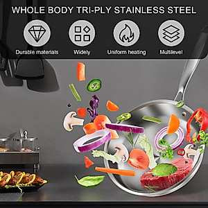 FALESOUL Tri-Ply Stainless Steel Frying Pan, 10 inch Skillet with Lid, Stainless Steel Uncoated Cooking Pan, Kitchen Egg Skillet, Dishwasher and Oven Safe, Heavy Duty and Detachable Handle