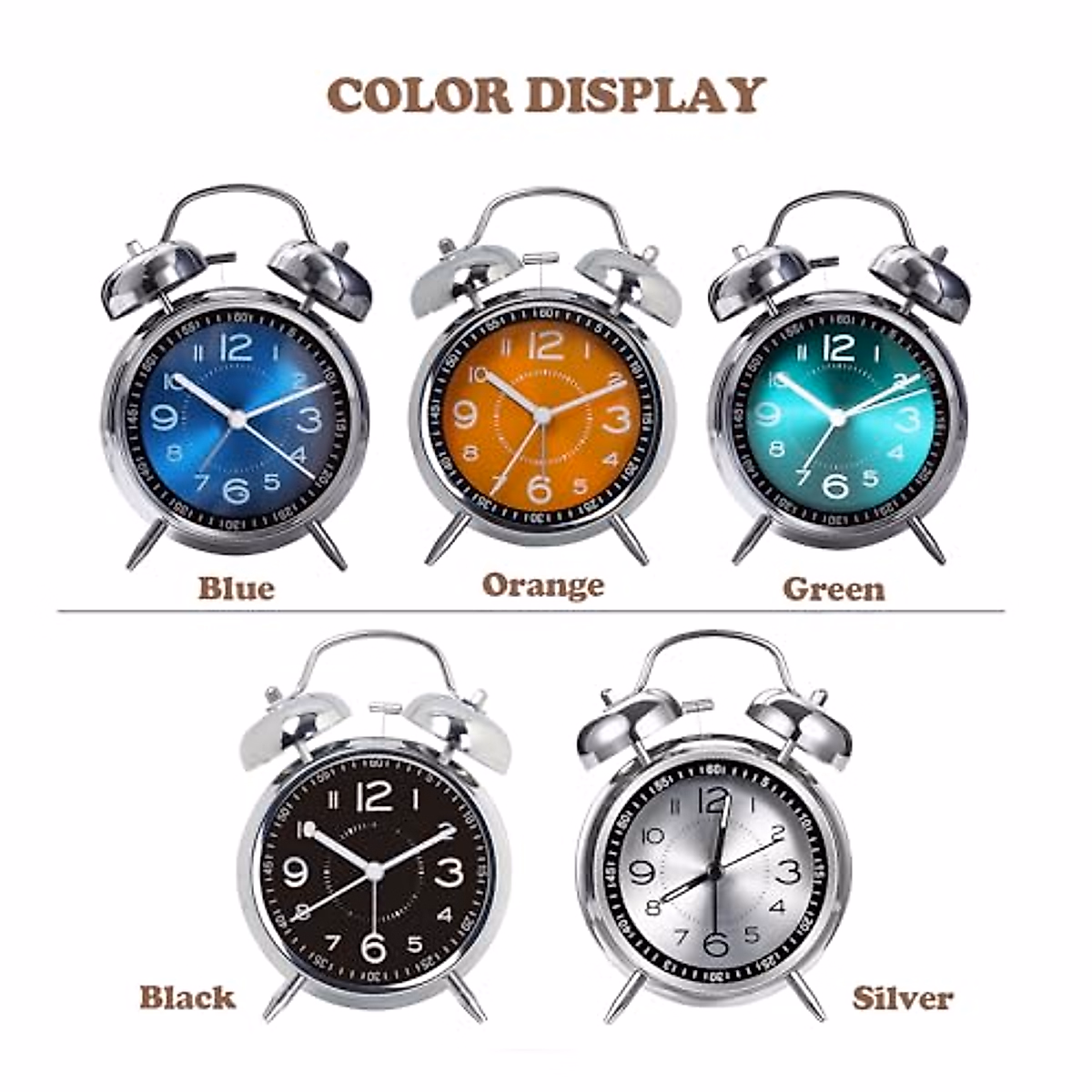 KAMEISHI Loud Alarm Clock for Heavy Sleepers Adults, Retro 4.5 Inches Twin Bell Battery Operated Analog Kids Desk Clocks for Bedrooms Bedside (Noctilucent Black)