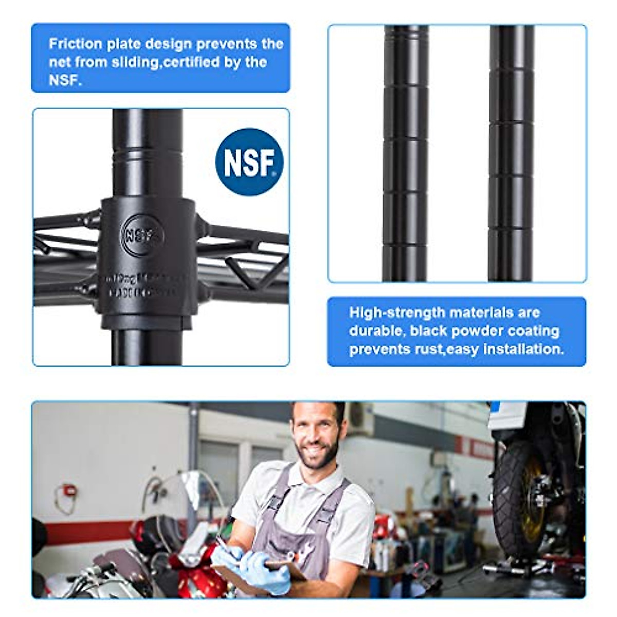 Vnewone 6 Tier Storage Shelves Large Wire Shelving Unit Metal Garage Shelving NSF 82”x48”x18” Heavy Duty Height Adjustable Commercial Grade Utility Steel Rack 2100 LBS Capacity with Wheels,Black