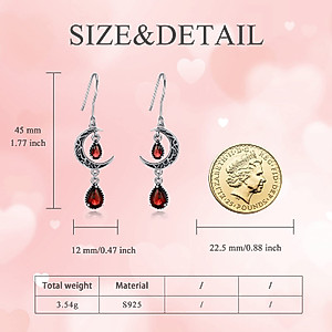 VONALA Celtic Moon Earrings 925 Sterling Silver Created Ruby Dangle Earrings for Women Red Ruby Dangling Earrings Ruby Jewelry Gifts for Women