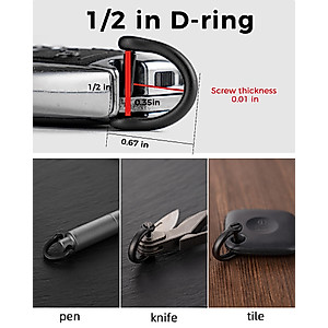 FEGVE Titanium Swivel Small Key Ring with 1/2inch D Ring Keychain for Car Key Fob,DIY Bag (Black Swivel Connector+D Ring)