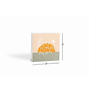 Here Comes the Sun Texture, JoyRide Home Decor Wood Block Sign, 5"x5" Freestanding, Shelf or Wall Displayed, Artist Designed Home Décor.