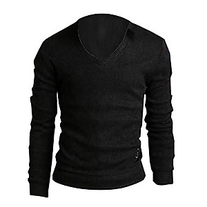 LemonGirl Comfortably Mens Slim Fit Longsleeve Light Weight V-Neck Pullover Sweaters Black