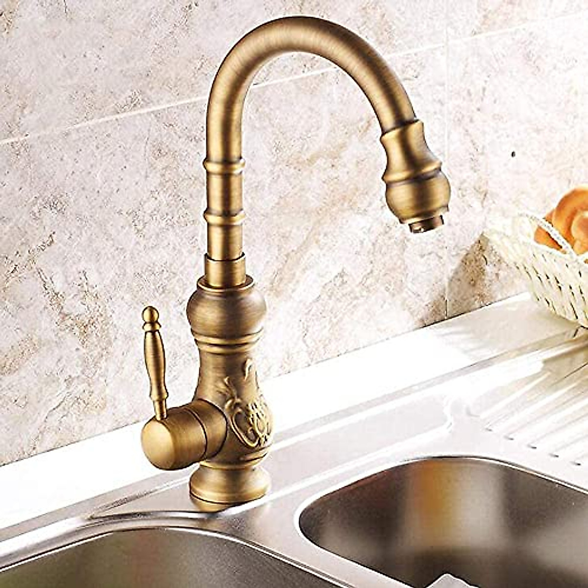 Kitchen Mixer Tap Kitchen Taps Antique Brass Kitchen Faucet Hot and Cold Rotating Single Handle Kitchen Sink Tap