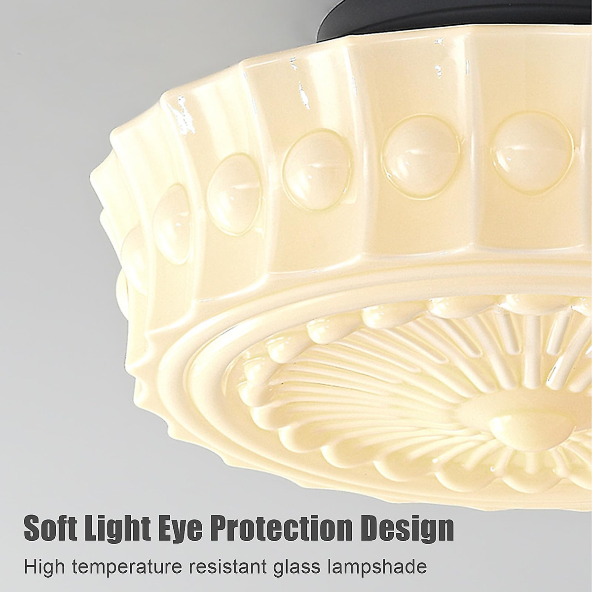 Topjia Vintage Cream Ceiling Light with Glass Lampshade, 3-Light E27 Semi Flush Mount Ceiling Lamp,Hanging Chandelier for Farmhouse Kitchen Hallway Entryway(35x18cm(13.8x7in), Milky White)