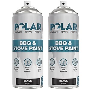 Polar BBQ & Stove Spray Paint - Matt Black - 2 x 13.5 Fl Oz - Heat Resistant Barbeque Paint - Up to 650°C - Garden BBQ, Stoves, Firepits, Fireplaces & Metal Surfaces - Indoor & Outdoor