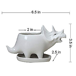 KiaoTime Dinosaur Shape White Ceramic Succulent Planters Pots Little Planter Flower Bonsai Dino Pots Vase Container Cactus Desktop Animal Decoration Pencil Holder Nursery Pots