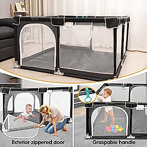 Baby Playpen 50”×50”,Pack N Play,Playard,Baby Gate,Kids Activity Center,Playpen for Babies & Toddlers,Indoor Outdoor(Black)