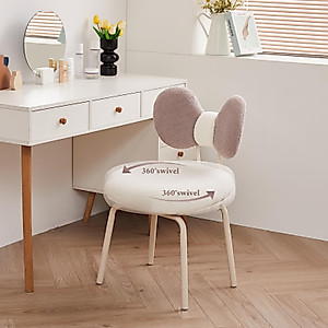 HousePrint Vanity Chair with Bowknot Back, Comfy Desk Chair no Wheels 360°Swivel Makeup Stool, Makeup Chair for Vanity with One-Whole Metal Legs for Dressing Room, Bedroom, Chic & Modern Look