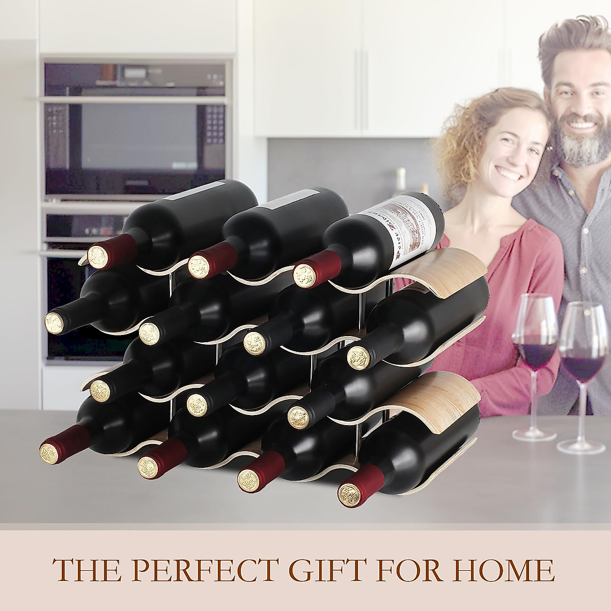 Bellglee 14 Bottles Wine Racks Countertop for Shelf, 4-Tier Wooden Wine Bottle Holder Stand, freestanding Wine Storage for Inside Cabinet Organizer for Home Décor, Bar and Pantry