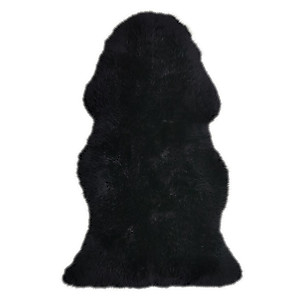 Champlus Sheepskin Rug 2.3x3.3 ft Genuine Australian Lambskin Area Rug, Real Fur Wool Rug Throw for Bedroom, Living Room, Kid's Room, Single Pelt - Black