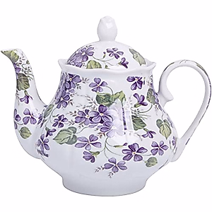 European Style Ceramic Teapot Coffee Pot Water Pot Porcelain Vintage Gift Tea Pot - Violets Flower