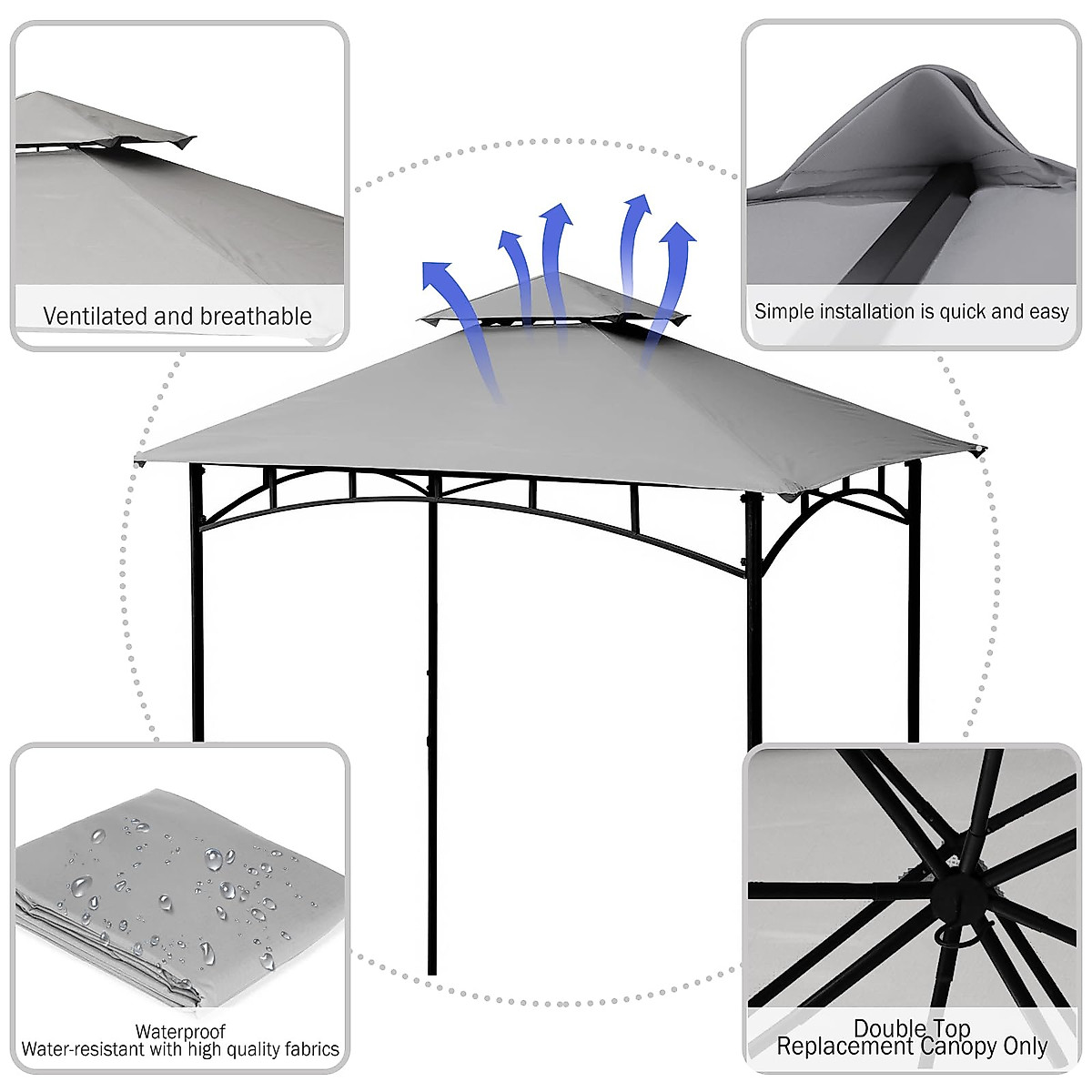 HETTRICK Gazebo Replacement Canopy 5x8 Shelter Double Tiered BBQ Cover Grill Shelter for Shop Garden Patio Model L-GG001PST-F (Grey)