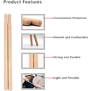 3 Pairs Drum Sticks, Winspeed 5A Classic Maple Wood Tip Drumsticks for Students and Beginners Musical Musical Instrument Percussion Accessories (40CM)