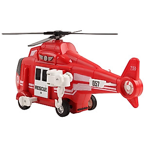 Vokodo Fire Rescue Helicopter 11" With Lights Sounds Push And Go Includes Cargo Basket Durable Kids Firefighter Friction Chopper Toy Pretend Play Airplane Truck Great Gift Children Boys Girls Toddlers