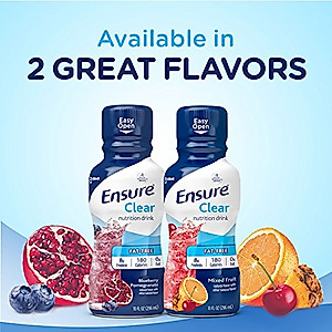 Ensure Liquid Clear Nutrition Drink, 0g fat, 8g of protein, Blueberry Pomegranate, 10 Fl Oz (Pack of 12), Bottle, gluten free