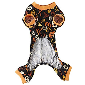 Skull Dog Pajamas Clothes Pumpkin Halloween Pet Costume for Small Dog Pajamas Onesie PJS for Pet Back Length 12"