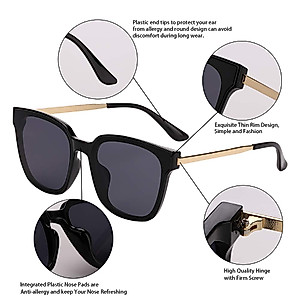 U.I STATION Square Sunglasses Womens Mens Oversized Mirrored lens U886 (BLACK)