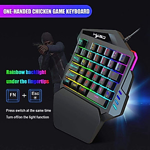 Raxinbang Keyboard One-Handed Mechanical Mini Gaming Keypad Adjusted LED Backlit Ergonomic Game Controller with 1.5m Line for LOL/PUBG/Wow/Dota/OW