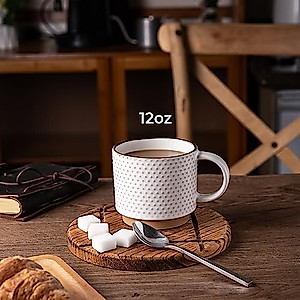 GBHOME 12OZ Stackable Coffee Mugs, Ceramic Coffee Mugs with Texture Patterns for Man,Woman,Dad,Mom, Modern Coffee Mugs Set of 4 for Latte/Cappuccino/Cocoa. Dishwasher&Microwave Safe, Off White