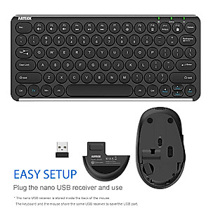Arteck 2.4G Wireless Keyboard and Mouse Combo Ultra Compact Slim Stainless Full Size Keyboard and Ergonomic Mouse for Computer/Desktop/PC/Laptop and Windows 10/8/7 Build in Rechargeable Battery