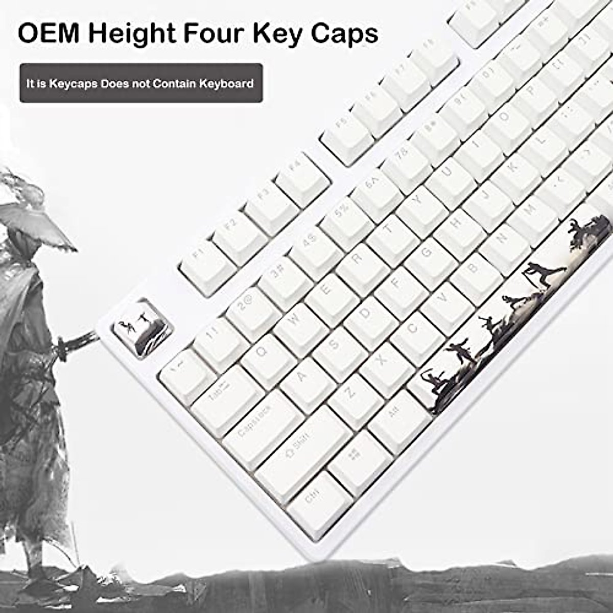 4Pcs Custom Keycaps, Space, ESC, Enter and Numpad Enter Keys Comfortable Feel Color Lasting Cartoon Pattern DIY PTB Keycaps for DIY Mechanical Keyboards（Knight ）