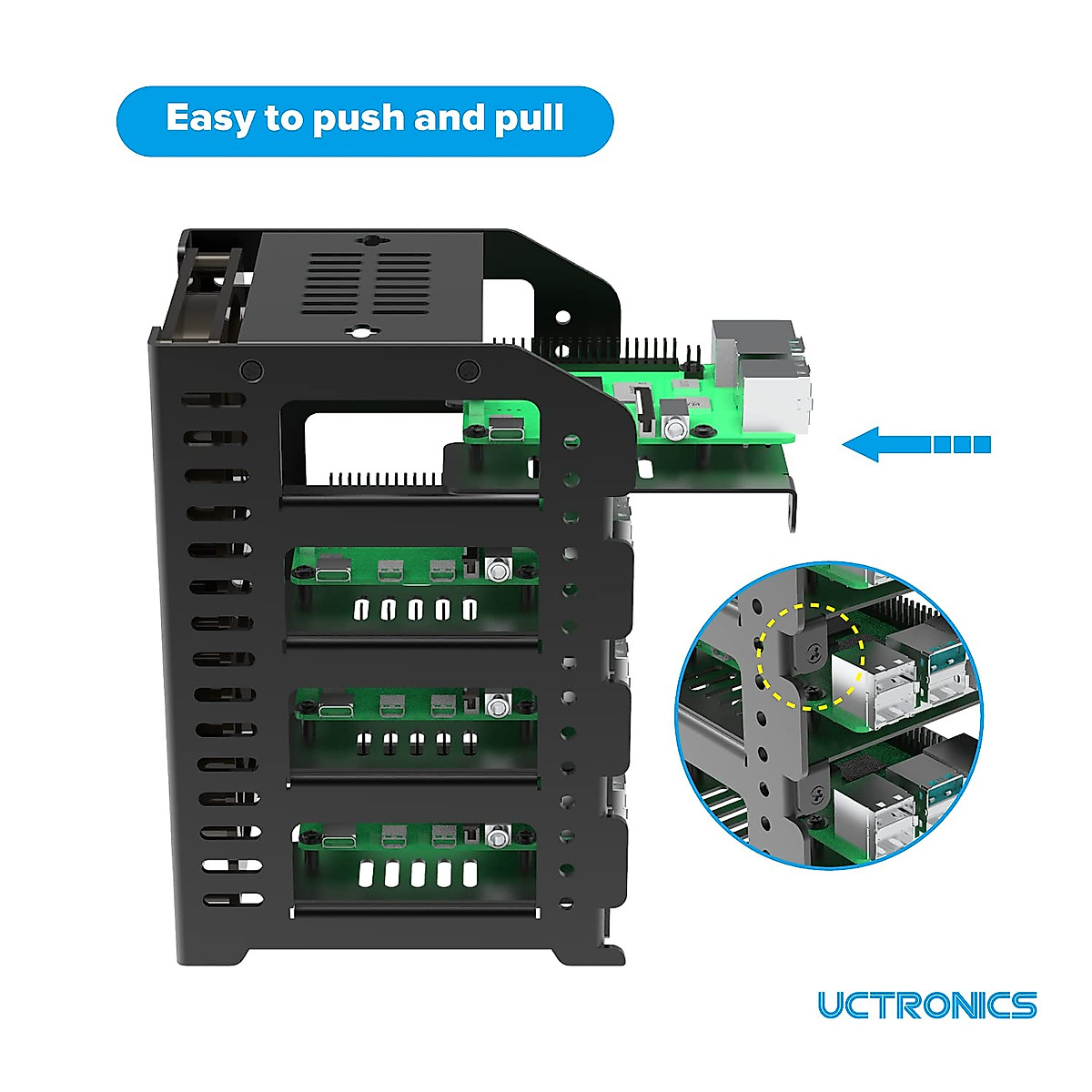 UCTRONICS for Raspberry Pi Cluster, Metal Rack Case with Protection Shield, 4 Removable Layers and 2 Cooling Fans, Support Raspberry Pi 4B, 3B+/3B and Other B Models, Optional 2.5" SSD Mounting Plate