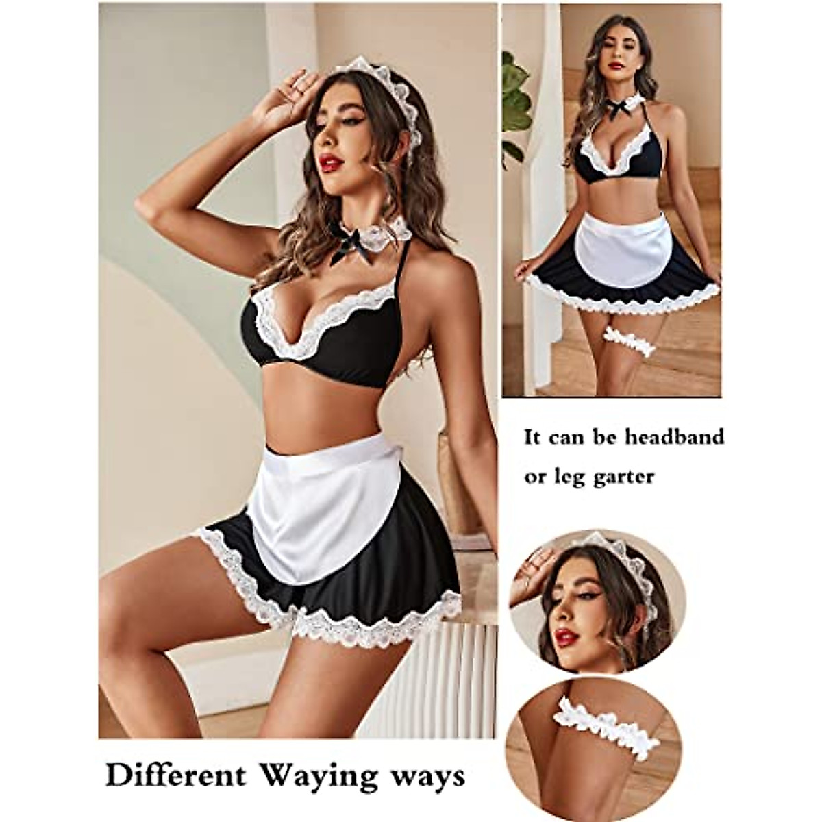 Avidlove French Maid Lingerie Women's Exotic Costumes Role Playing Lingerie Schoolgirl Lingerie Black Large
