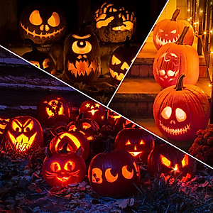 Luxby Halloween Pumpkin Carving Kit, Heavy Duty Stainless Steel Pumpkin Carving Tools Set, 6 PCS Professional Pumpkin Cutting Carving Stencils for Adults & Kids for Halloween Decoration Jack-O-Lantern