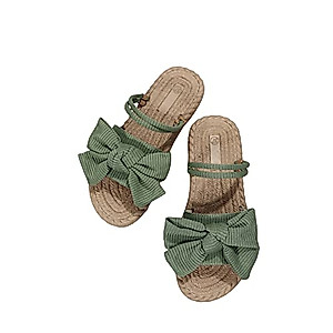 GORGLITTER Women's Bow Tie Flat Sandals Open Toe Slip On Summer Slide Sandals Green EUR38