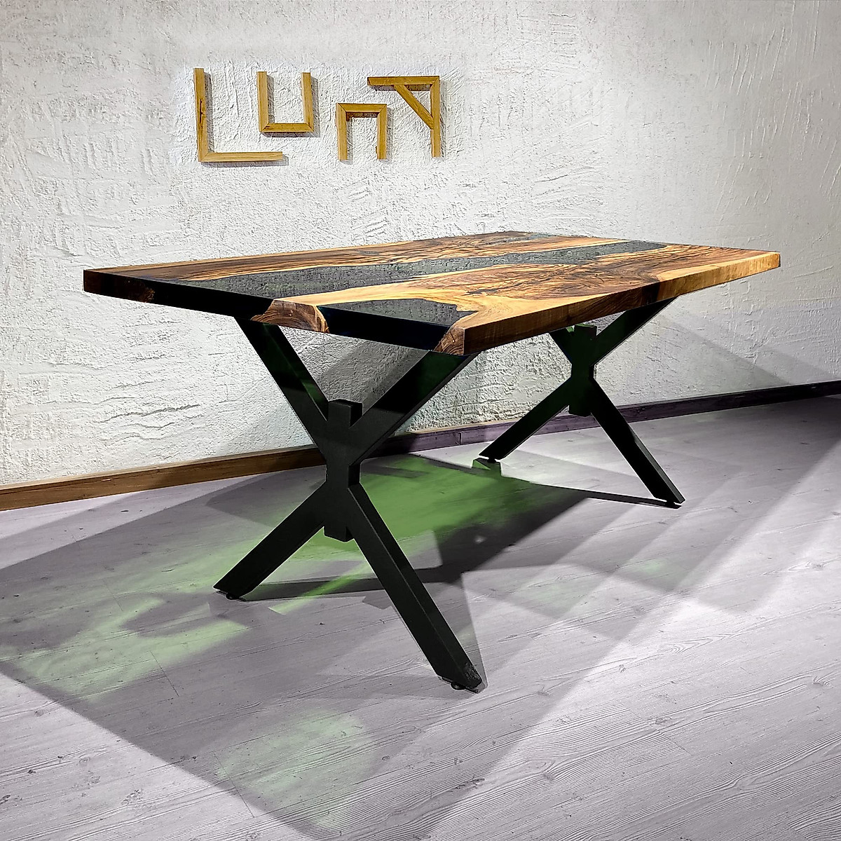 35" x 78" Epoxy Dining Table | Epoxy Resin Table | Live Edge River Table | Emerald Green Epoxy River Table | Green Epoxy Table | Walnut Table