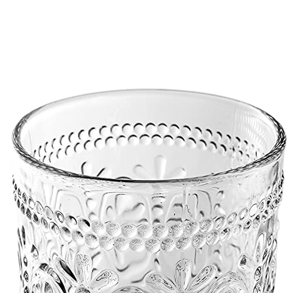 Bekith 6 Pack Drinking Glasses, 9.5 oz Romantic Water Glasses Tumblers, Heavy Duty Vintage Glassware Set for Whisky, Juice, Beverages, Beer, Cocktail